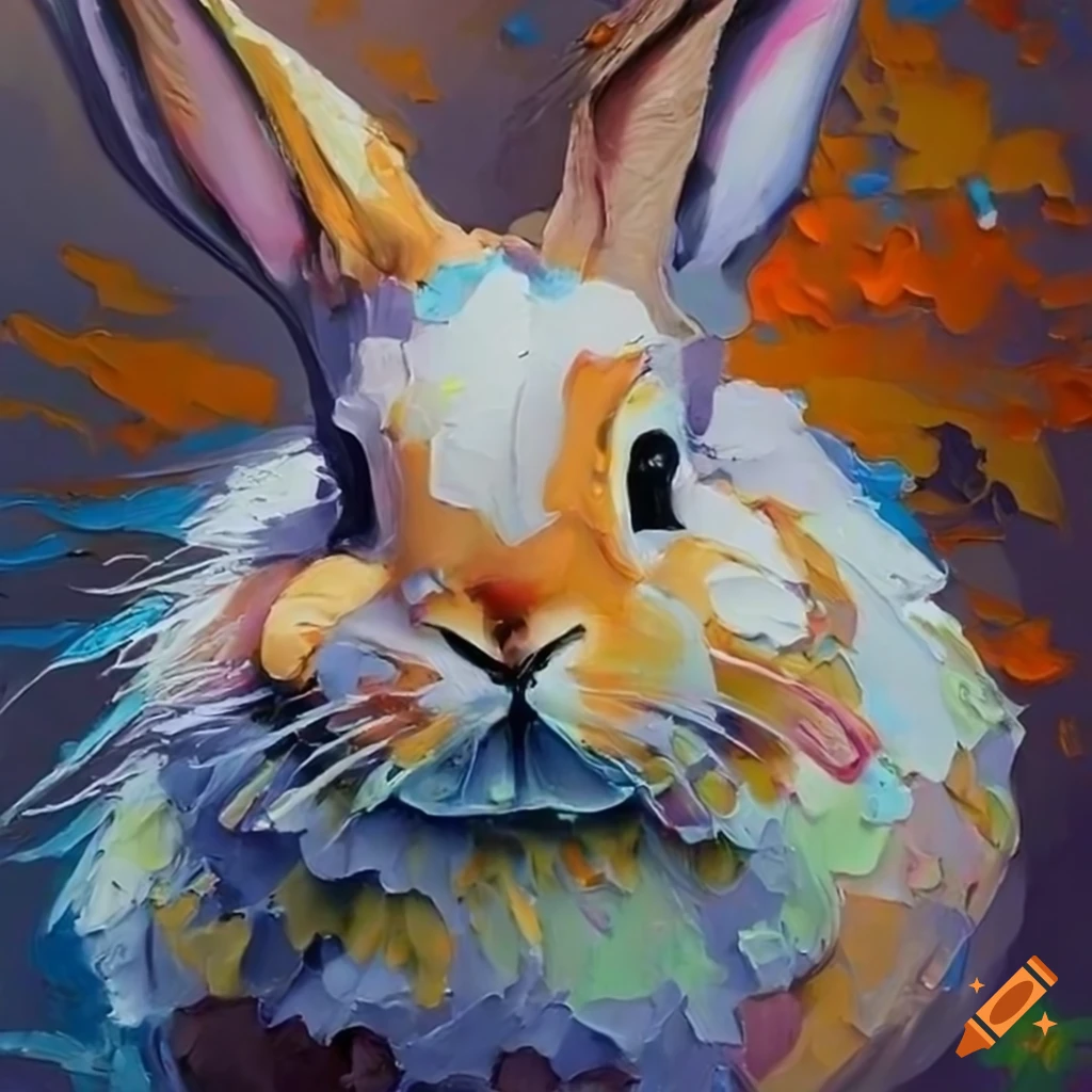 Palette knife painting of a realistic bunny on Craiyon
