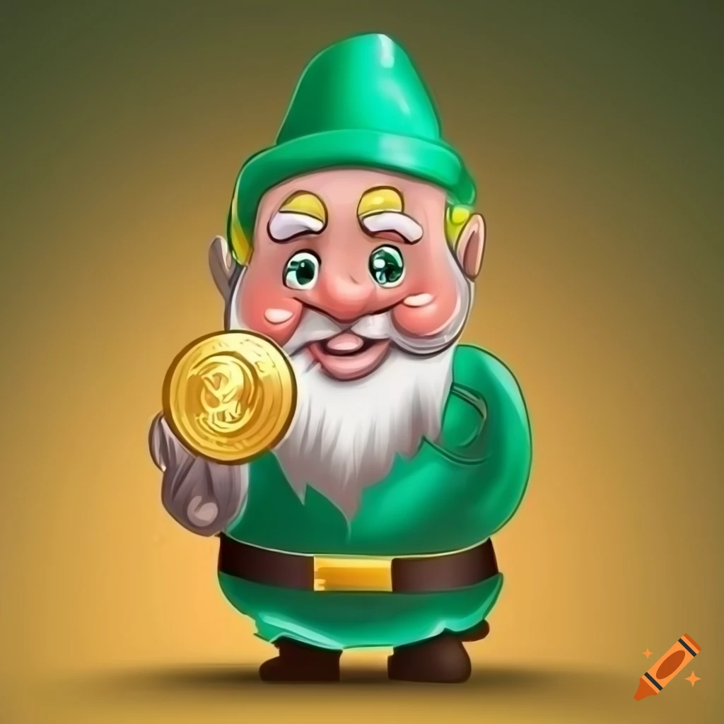Cartoon dwarf with a gold coin on Craiyon