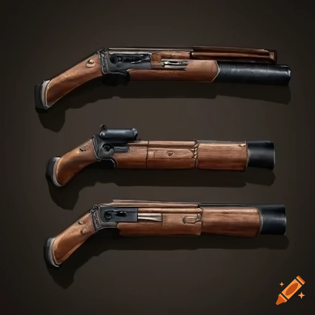 Steampunk shotgun concept for a wild west video game on Craiyon