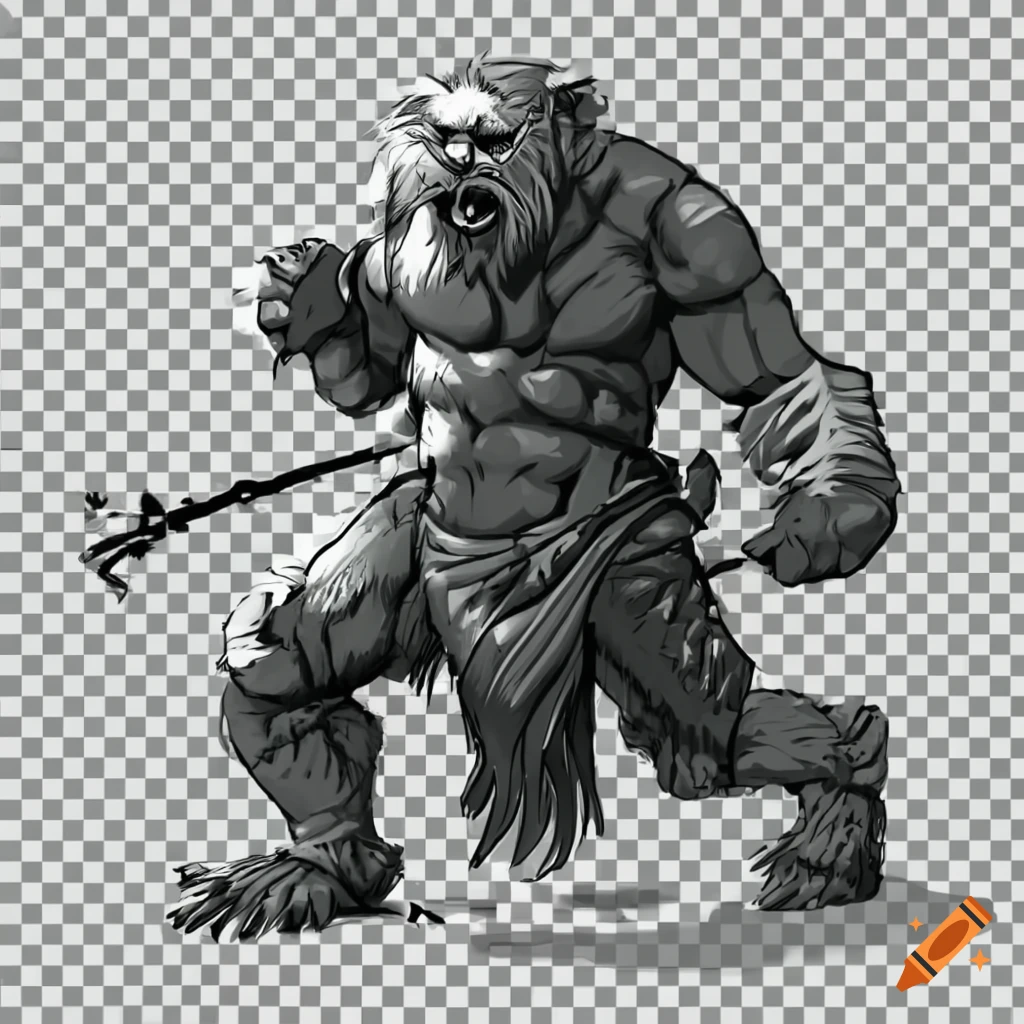 Black and white bugbear illustration on transparent background
