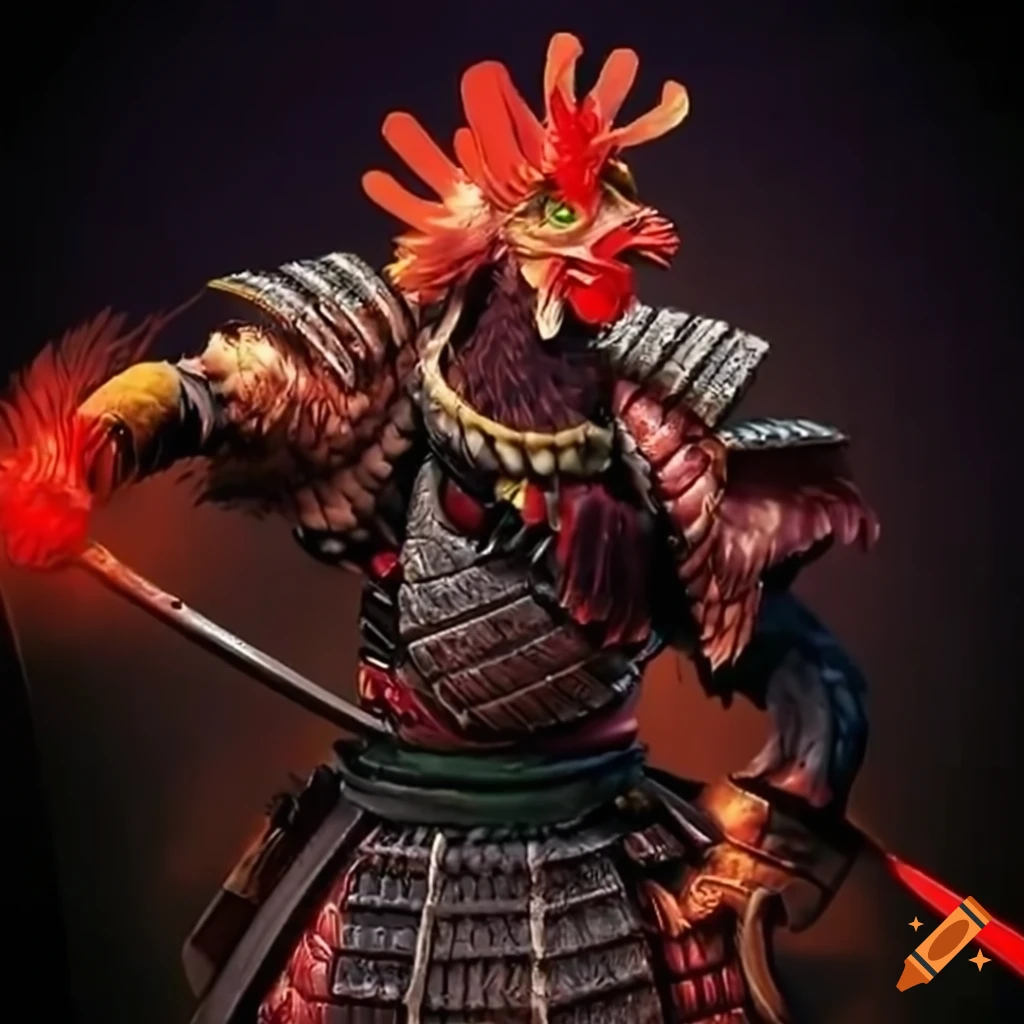 Samurai chicken warrior in combat pose on Craiyon