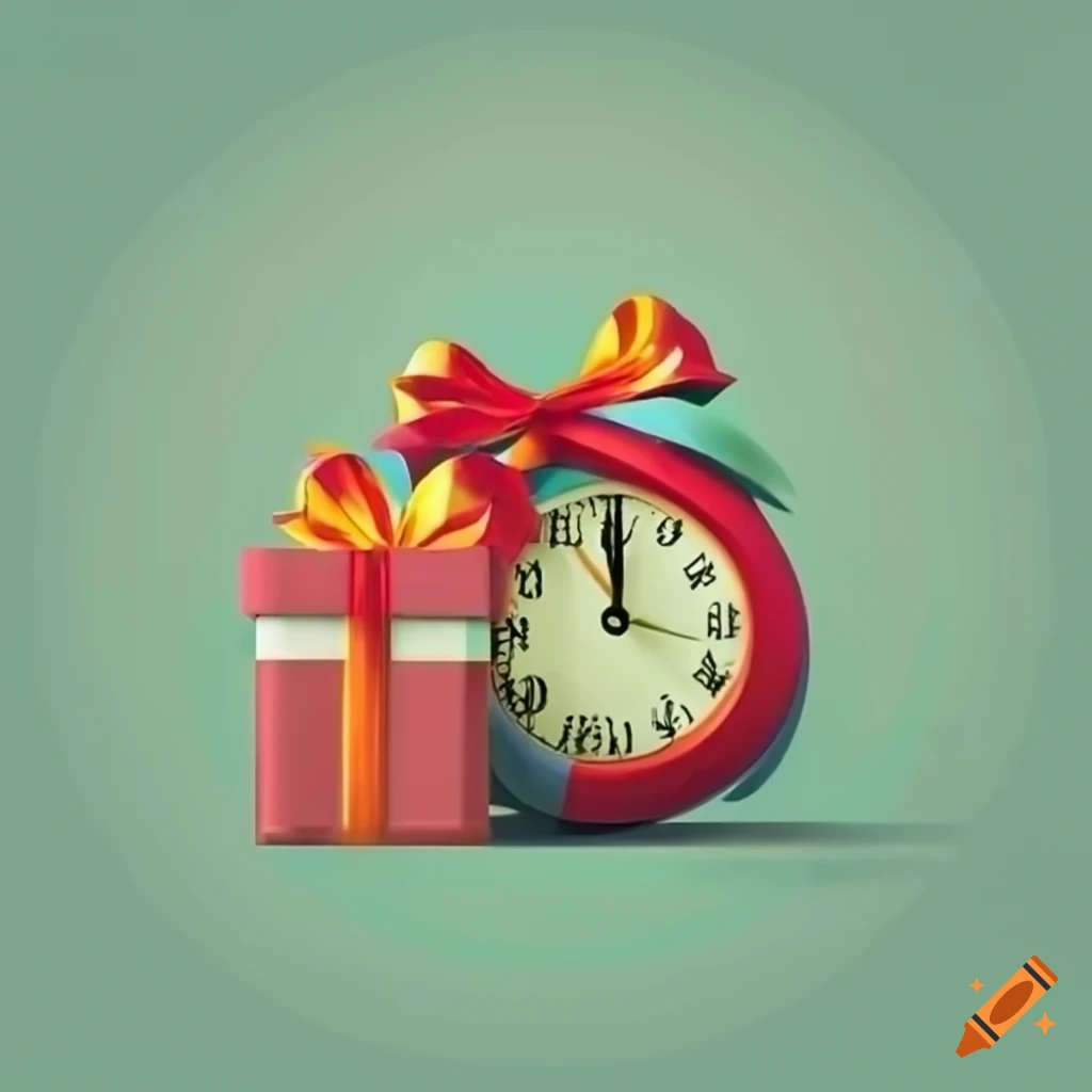 Festive logo with a gift box and clock