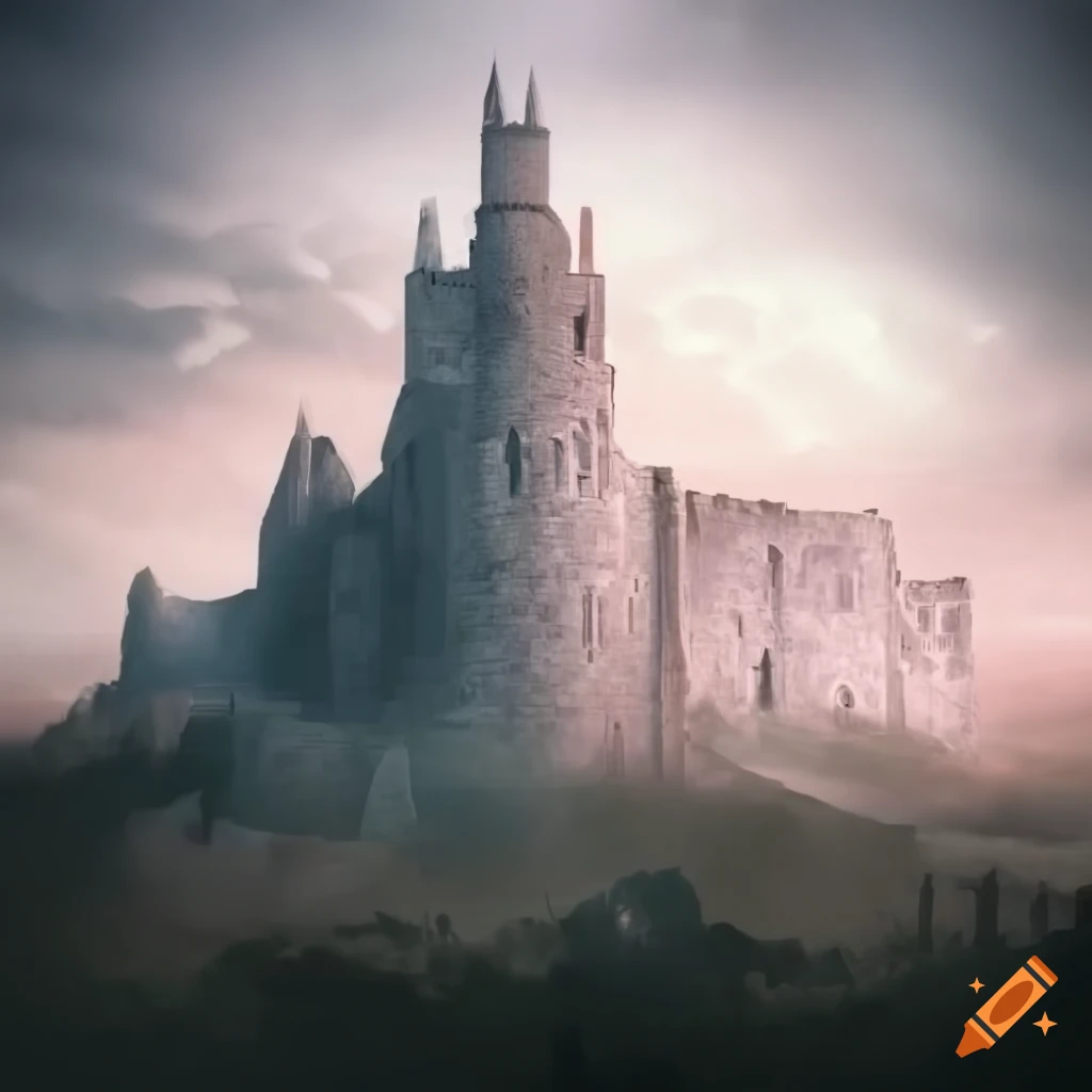 Medieval ruined white castle on Craiyon