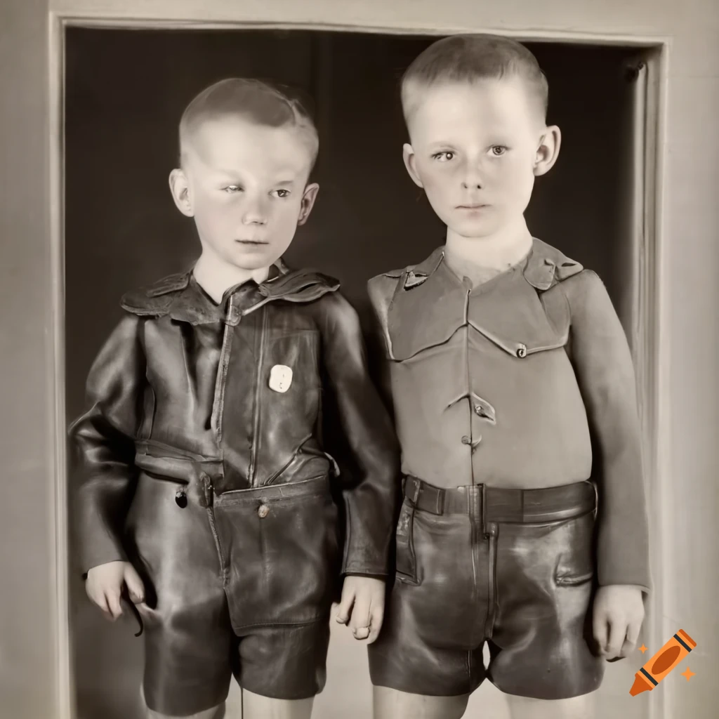 Vintage photograph of two boys in german uniforms
