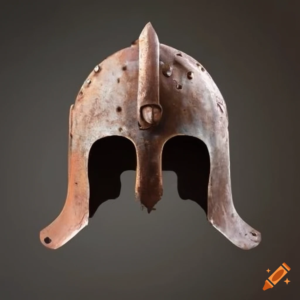 Rusty iron helmet with horns on Craiyon