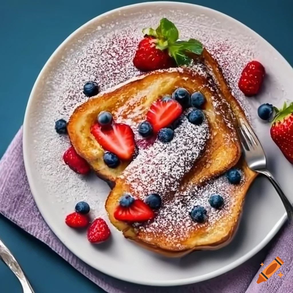 Delicious french toast with strawberries and blueberries on Craiyon