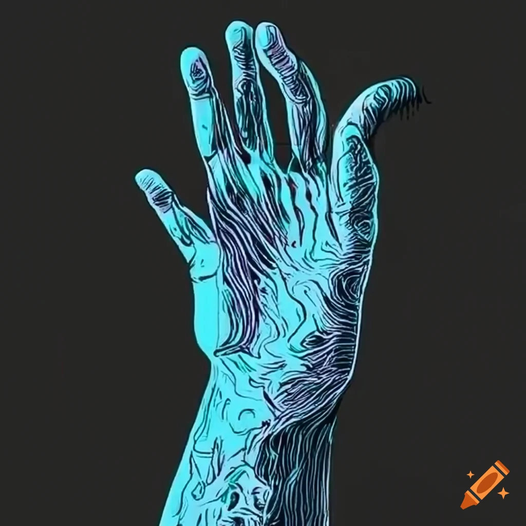 R.crumb-style illustration of a hand moving upwards on Craiyon