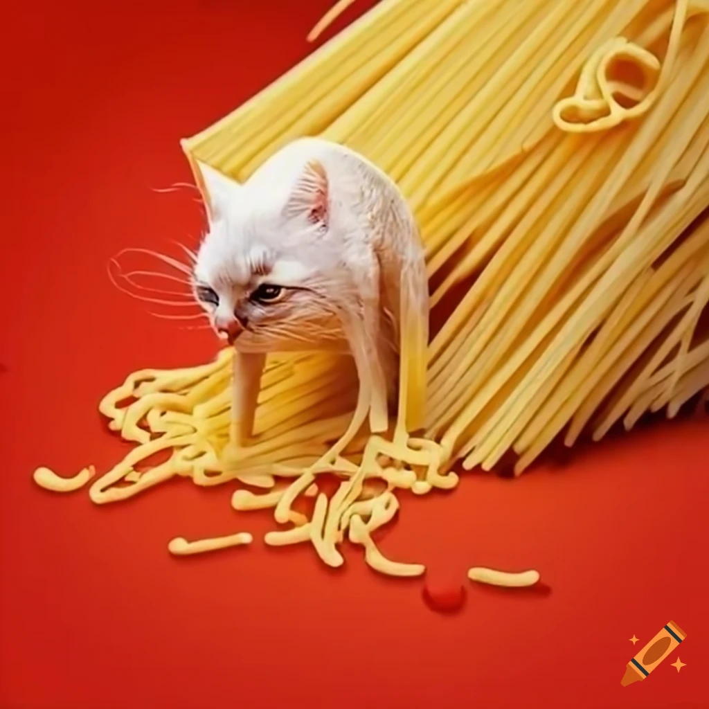 Hilarious image of a cat melting into spaghetti