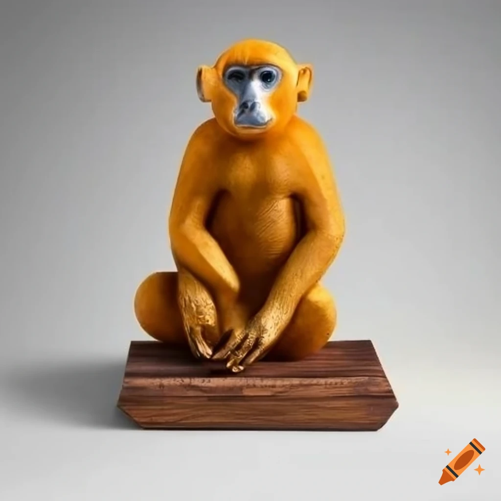 Golden monkey sculpture on a wooden stand on Craiyon