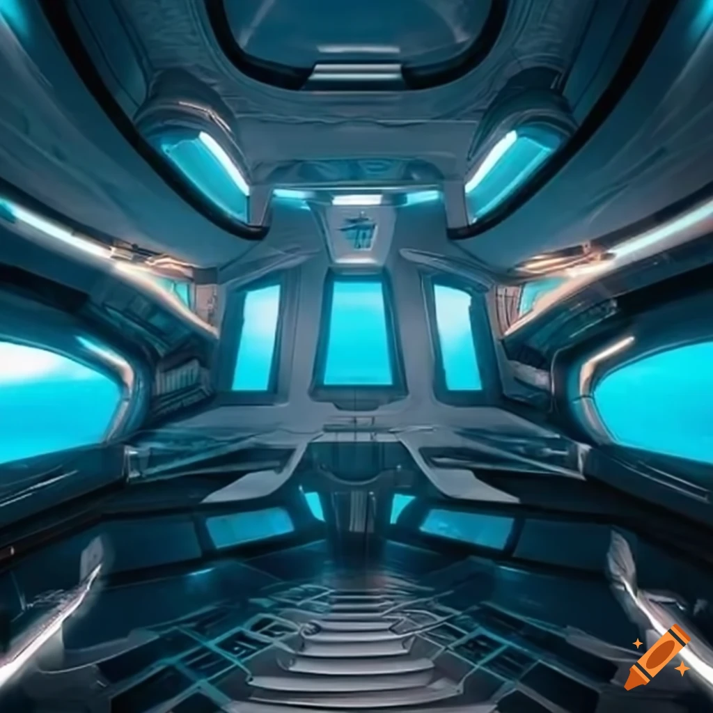 Personal cabin on a futuristic spaceship with lots of personal items on ...