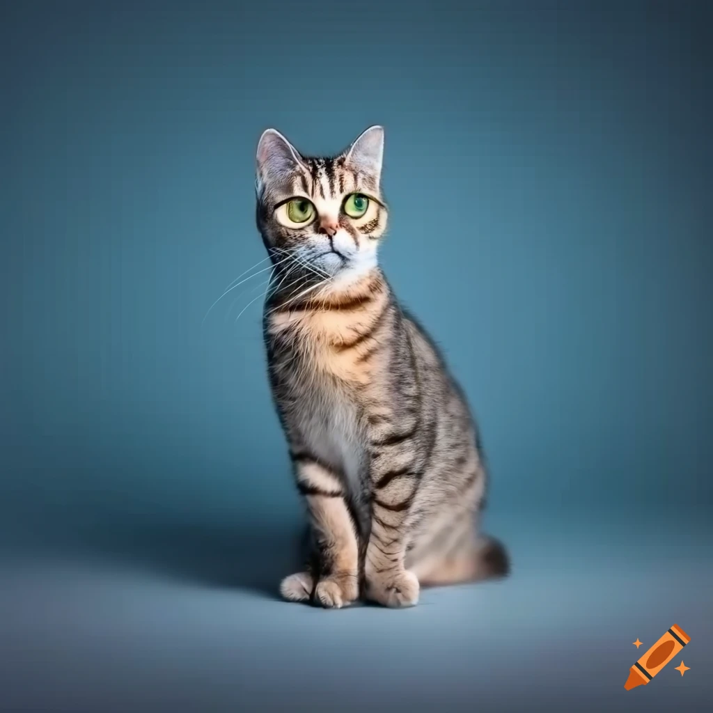 Cute cat looking to the right on a blue background on Craiyon