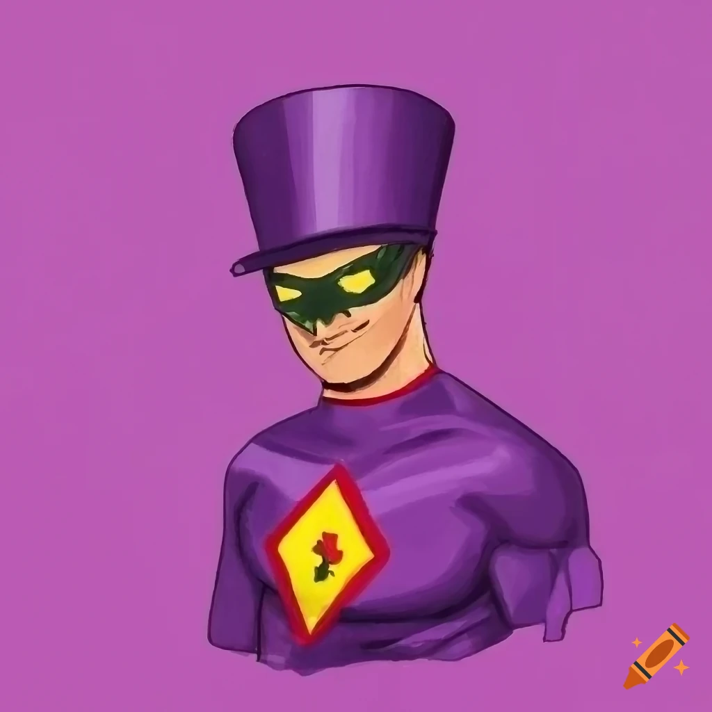 Vintage comic book art of a superhero in a purple costume on Craiyon