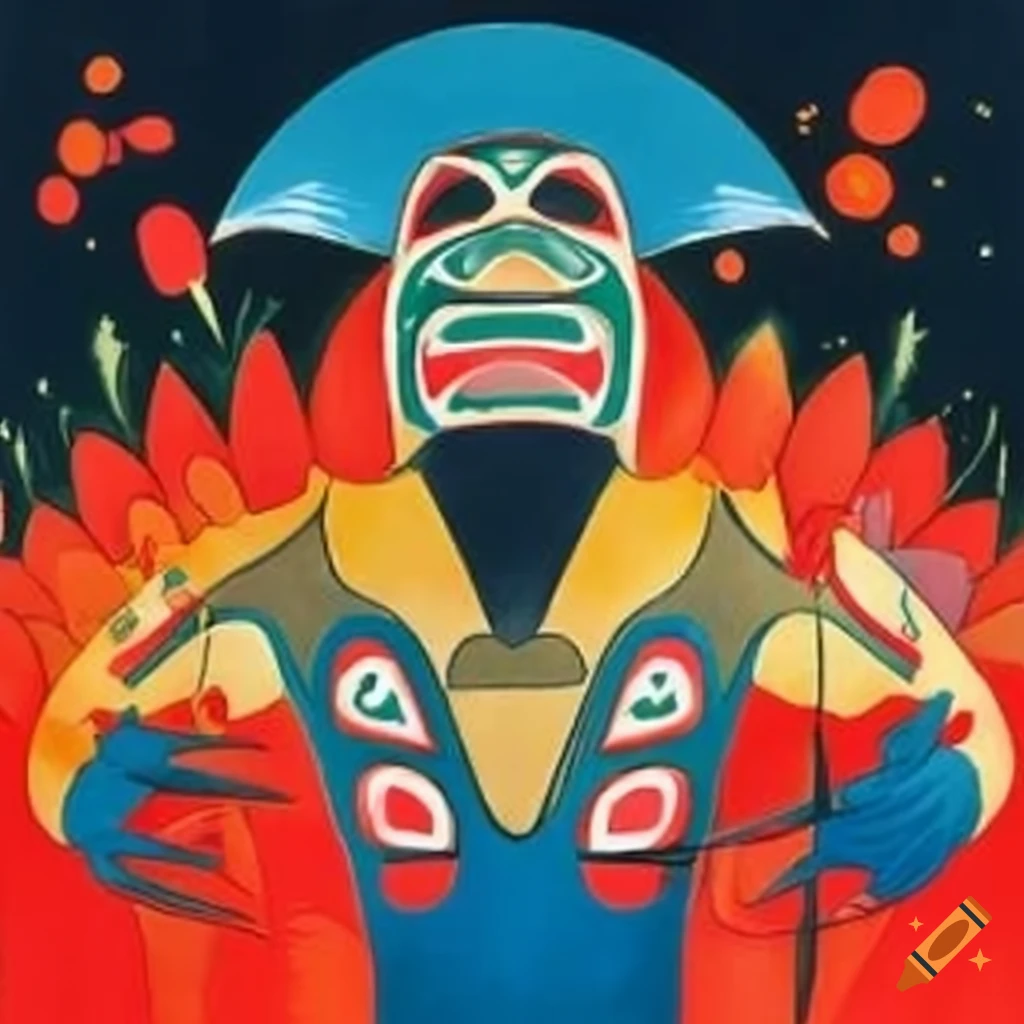 Color lithograph of native salish designs in rivera, amano, and pellan ...