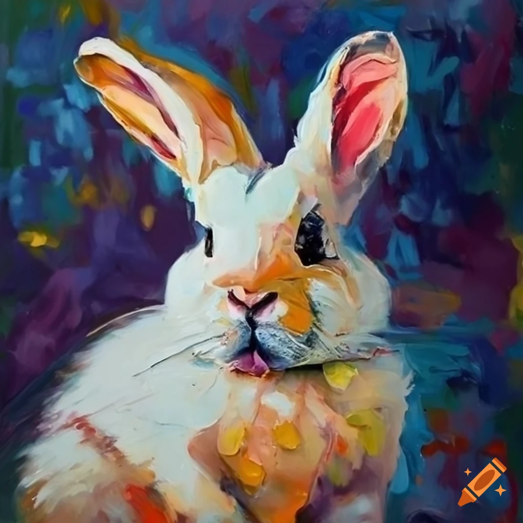 Palette knife painting of a realistic bunny on Craiyon
