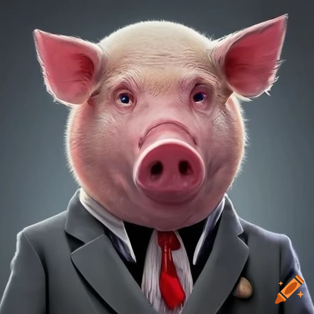 Satirical illustration of a pig as a politician