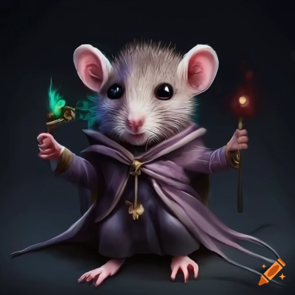 Digital art of a cute rat wizard on Craiyon