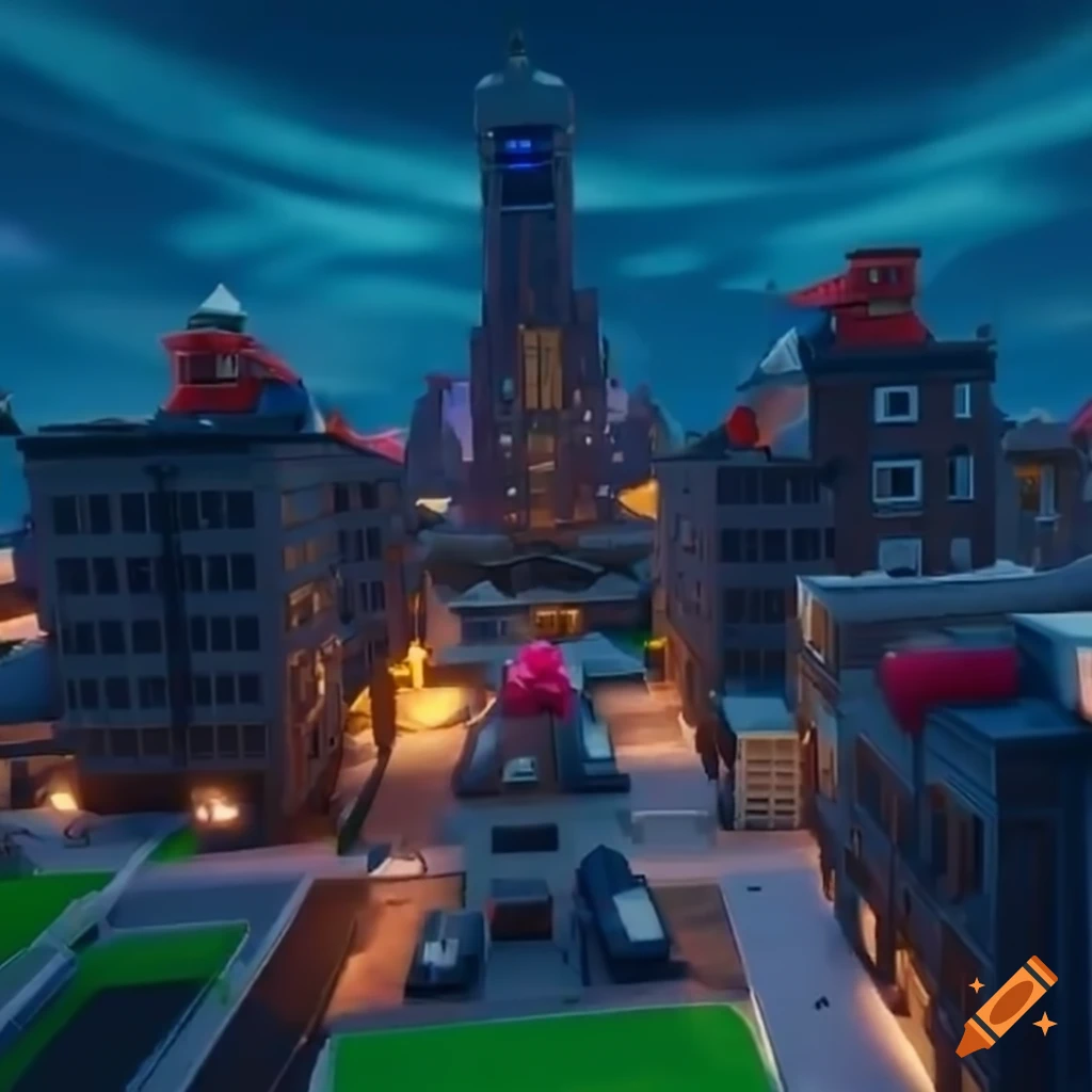 Fortnite character in tilted towers with joe biden skin on Craiyon