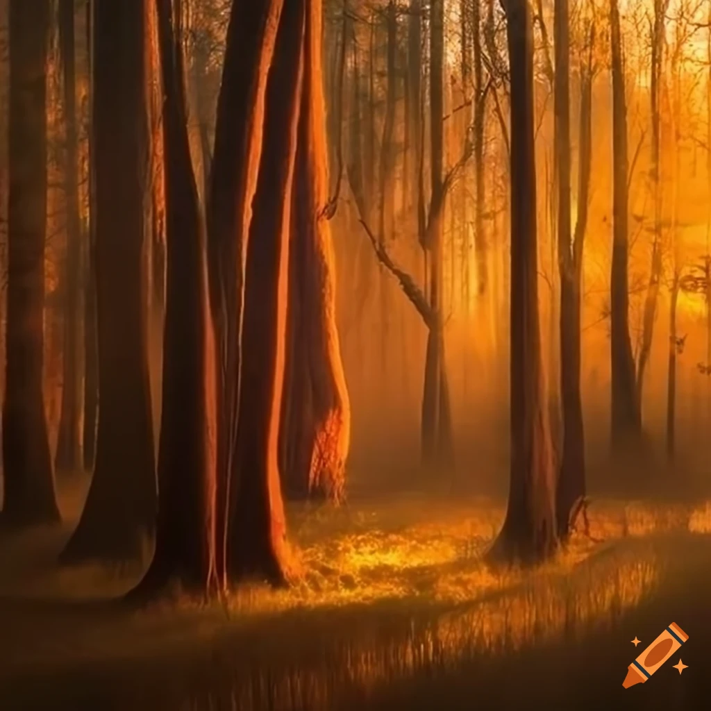 Red cedar swamp landscape at sunrise on Craiyon