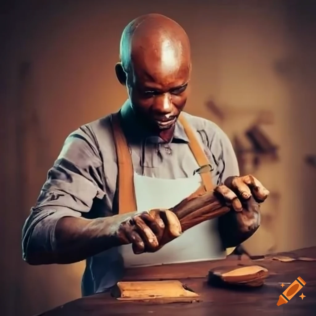 Skilled african craftsman working in a workshop on Craiyon