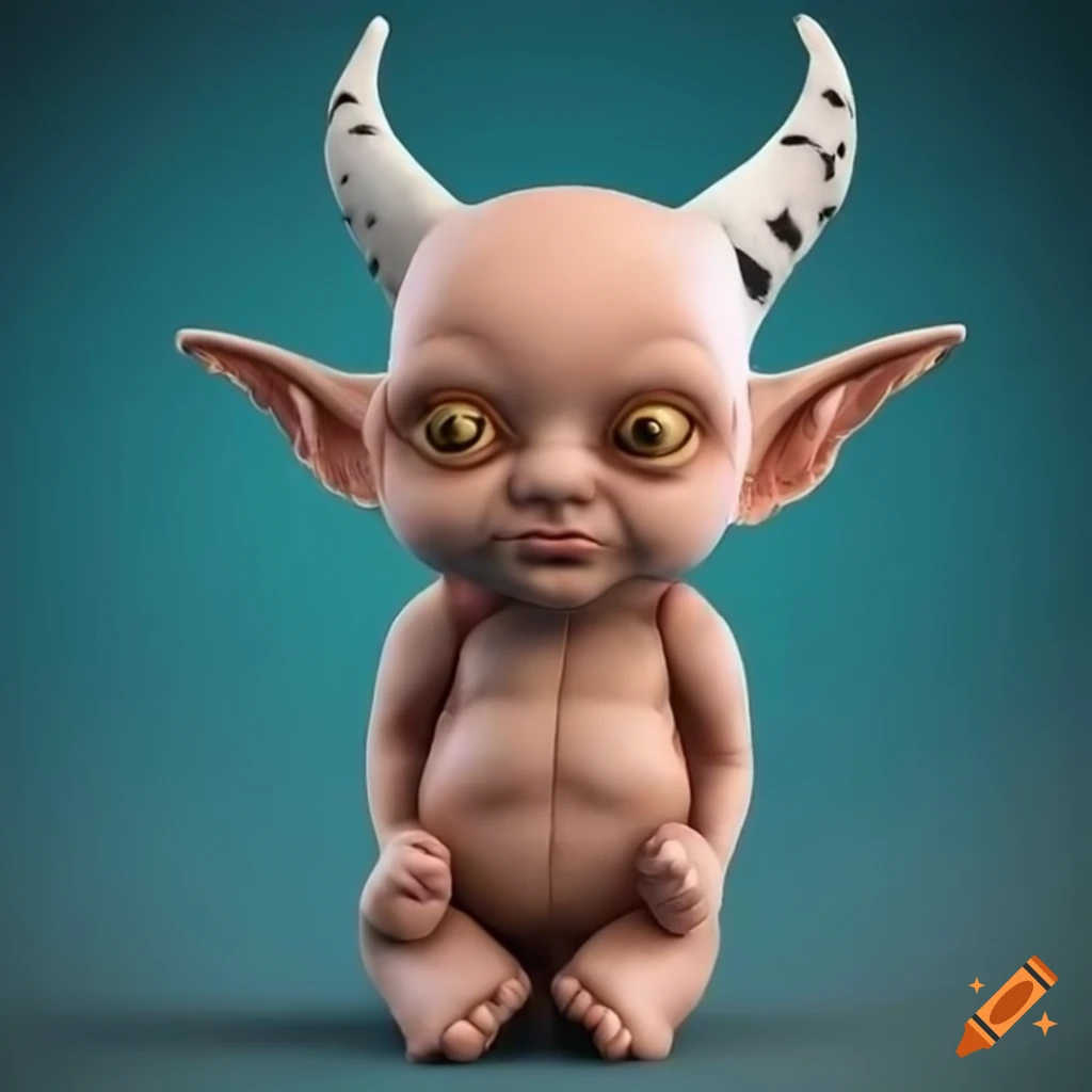 Adorable 3d goblin baby with cow pattern and wings on Craiyon