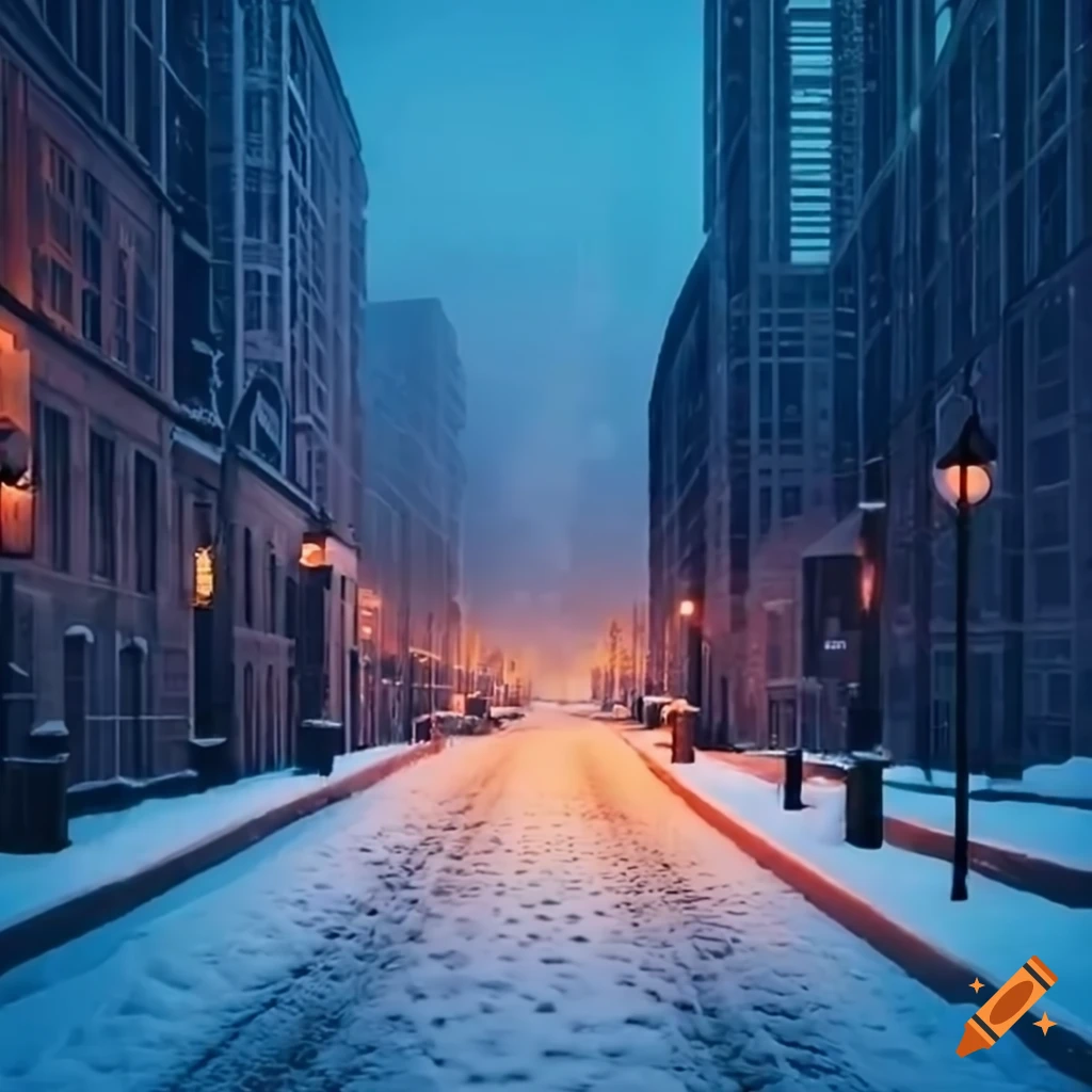 Winter scene of a friendly small town street on Craiyon