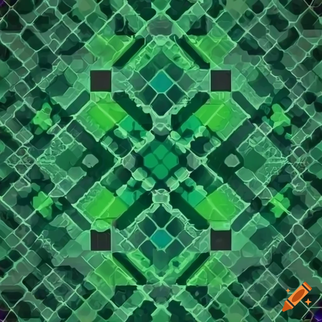 Green geometric pattern with squares and hexagons