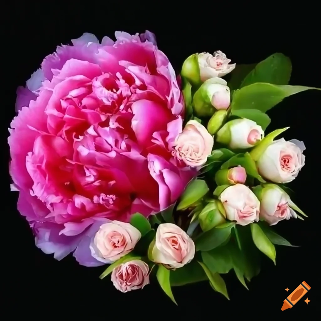 Peony flowers in a colored glass vase on Craiyon
