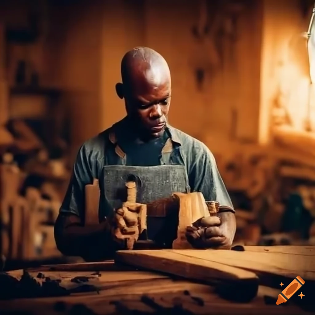 Skilled african craftsman working in a workshop on Craiyon