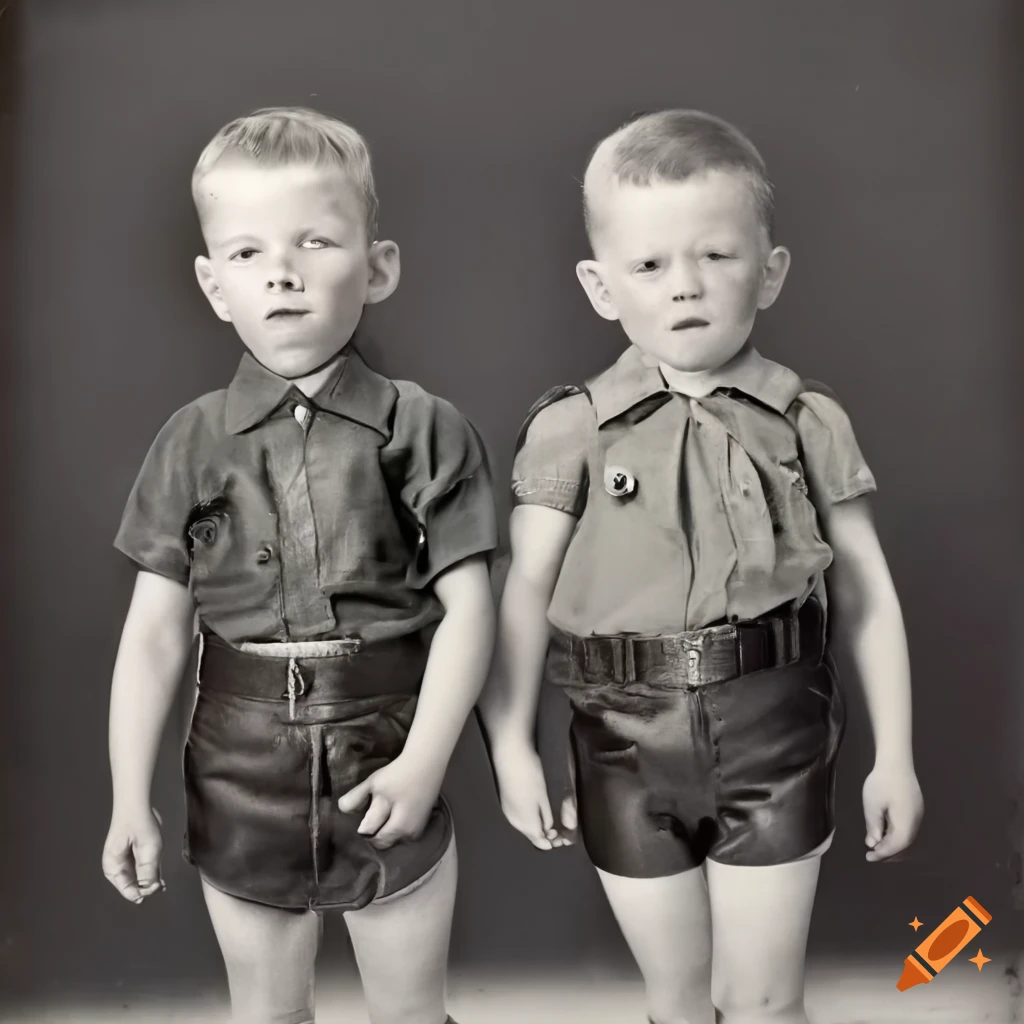 Vintage photograph of two boys in german leather shorts on Craiyon