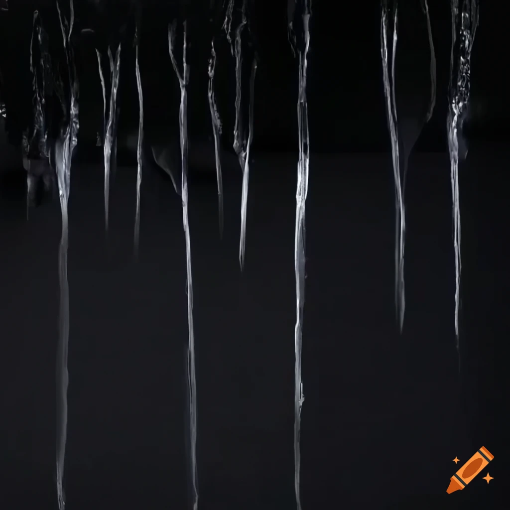 White stalactites on a black background on Craiyon