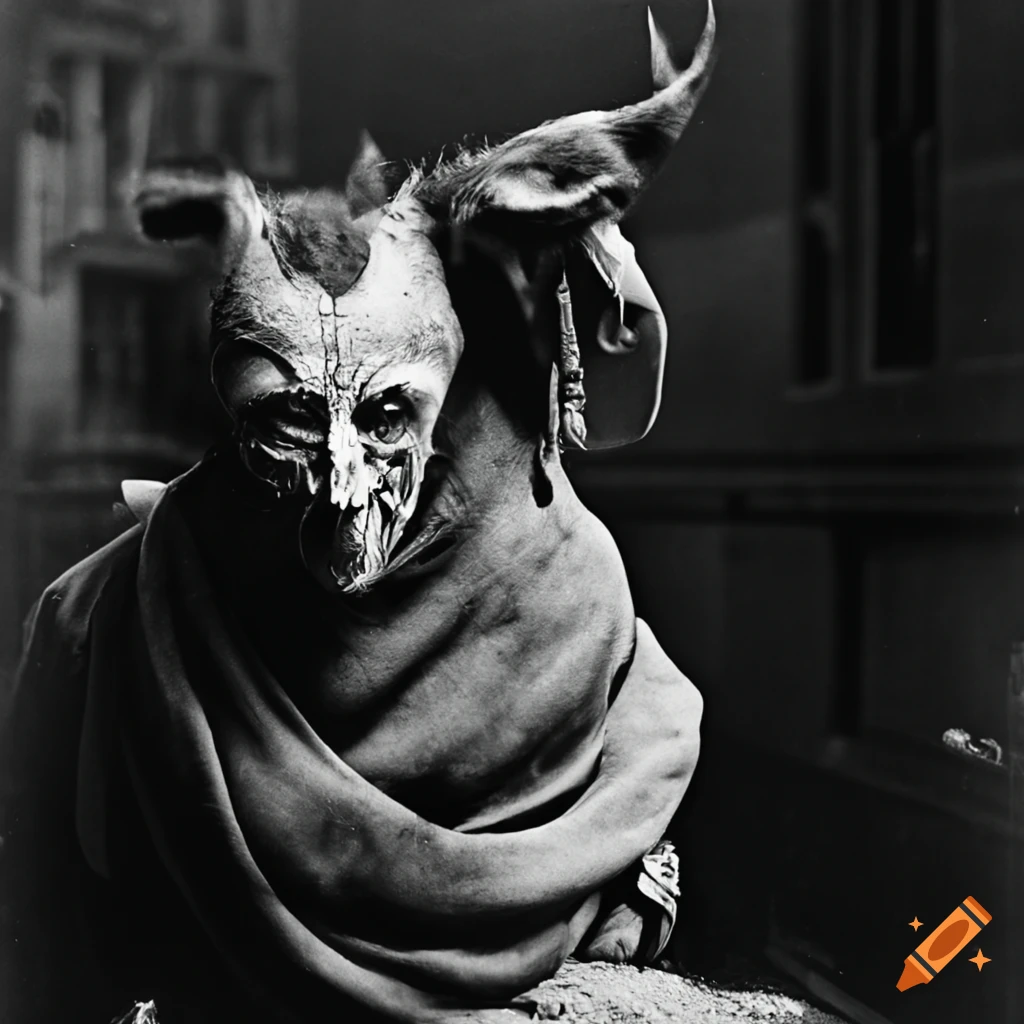 Vintage black and white photo of Ian McShane as a devil riding a donkey ...