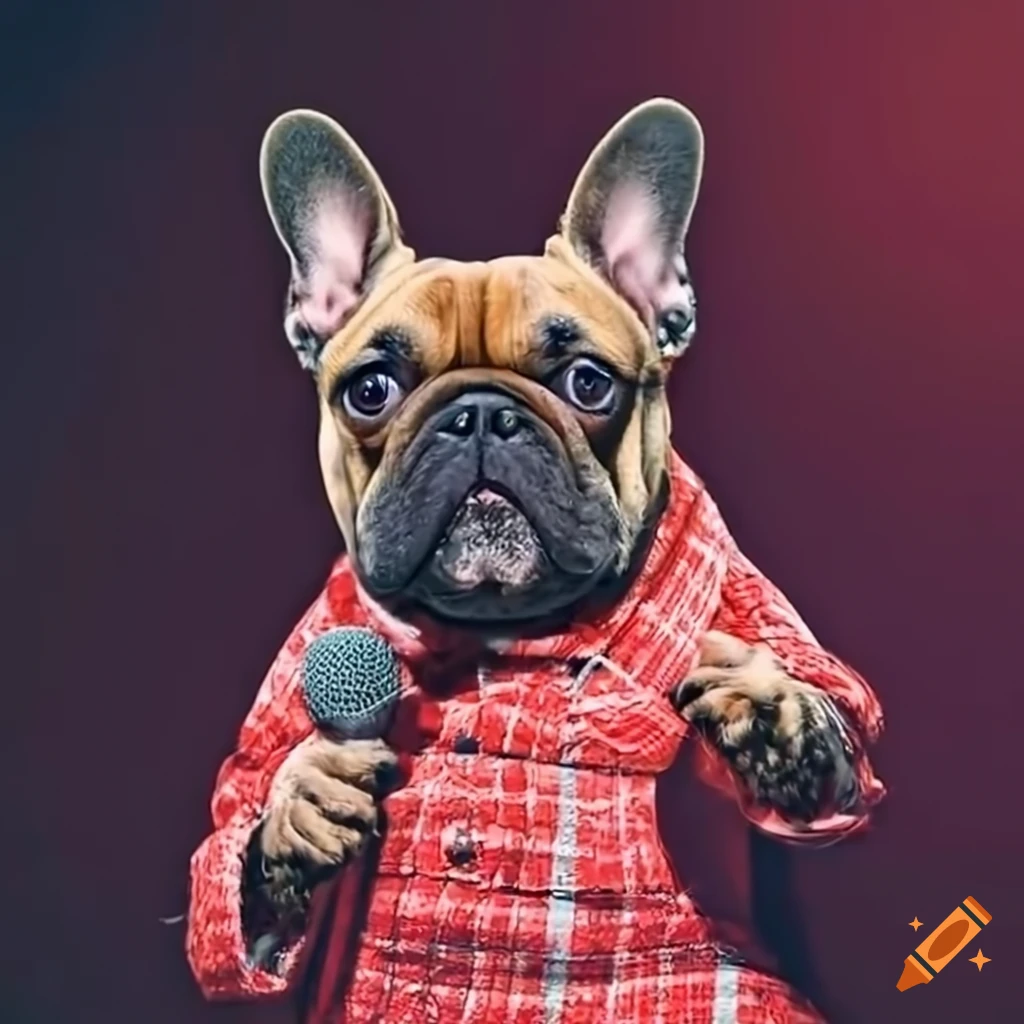 Small dog singing with a microphone and disco lights on Craiyon