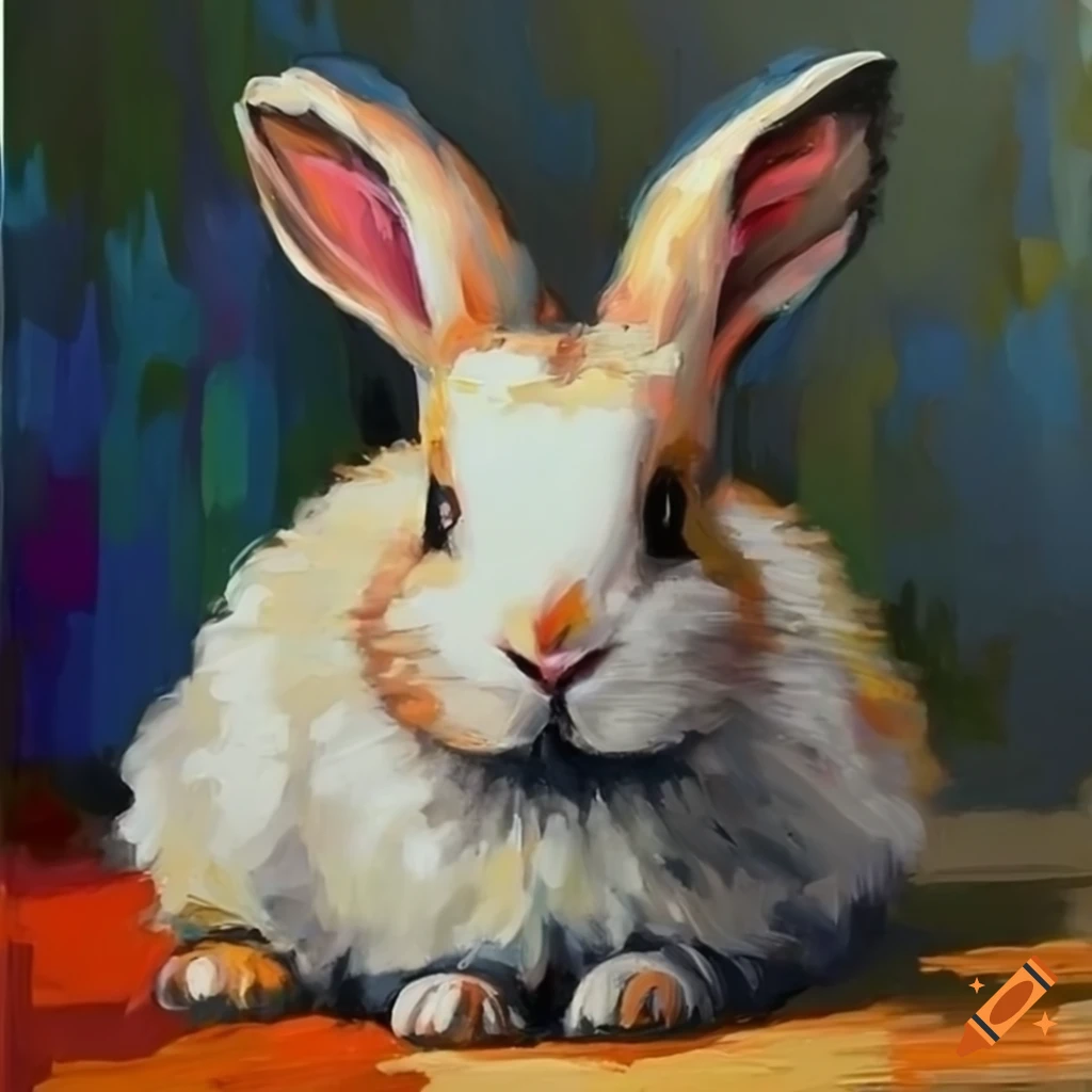 Palette knife painting of a realistic bunny on Craiyon