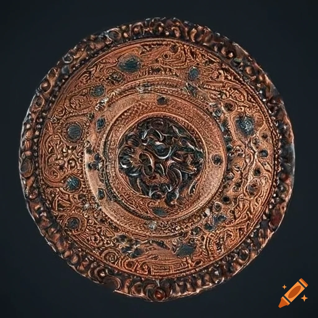 Large round amulet with a finely patterned bronze rim and a small ...