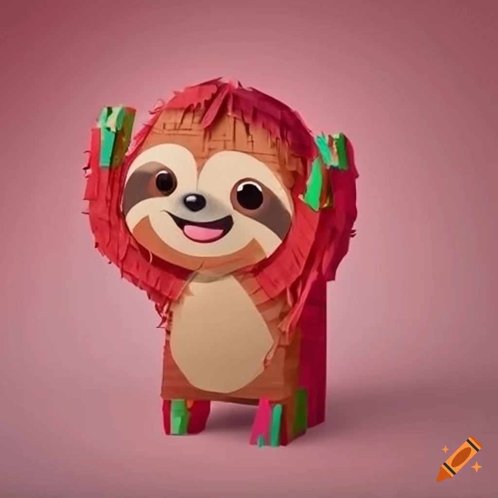 Piñata of a cute sloth with a light red background