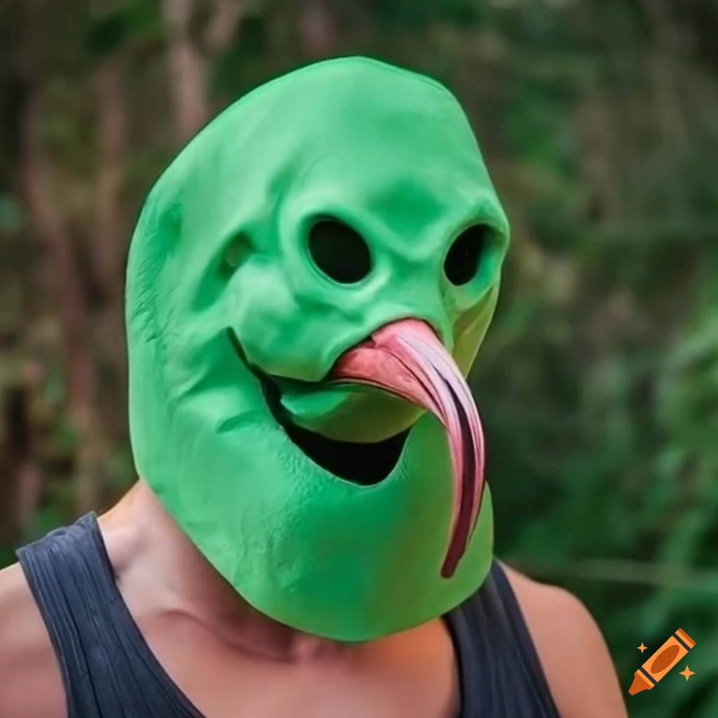 Man wearing a green ibis mask on Craiyon