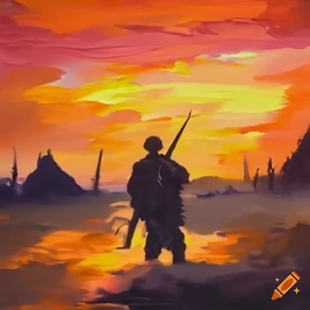 Sunset in a battlefield
