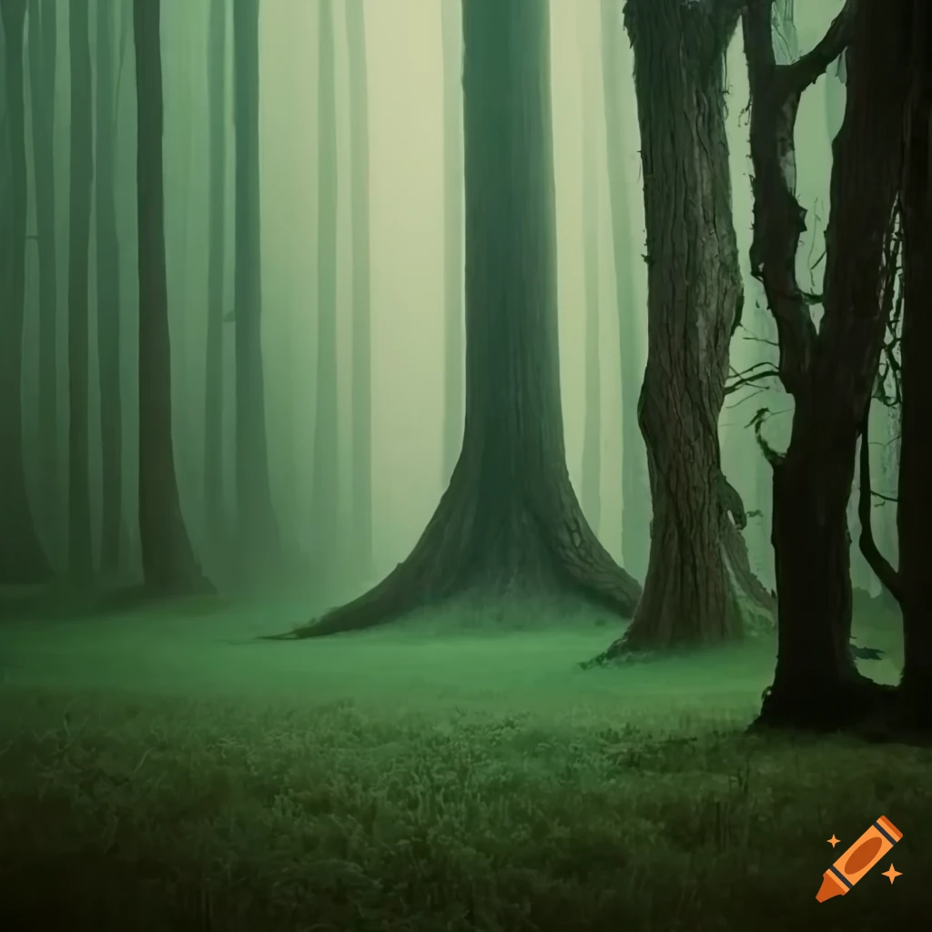 Fantasy forest with large trees and a spider on Craiyon