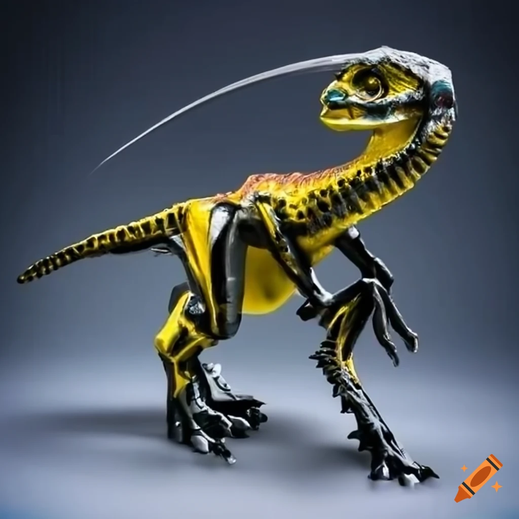 Metal robotic velociraptor with a sword tail on Craiyon