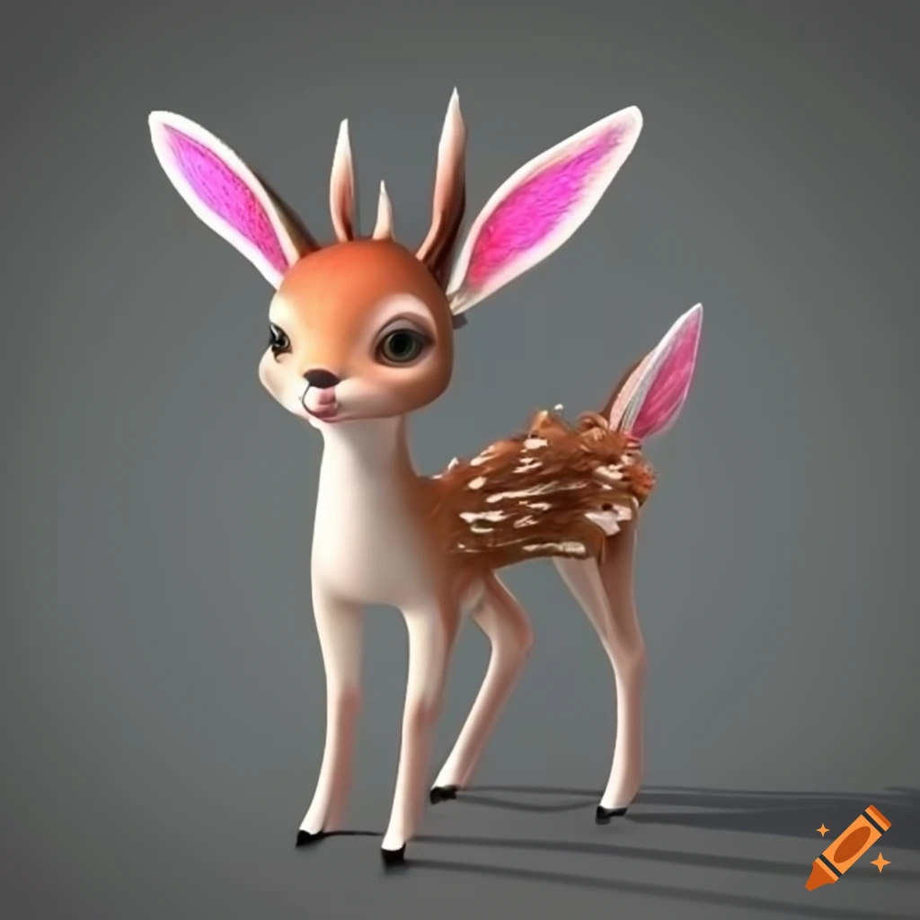 3d art of a cute fawn creature with bunny ears and fairy wings on Craiyon