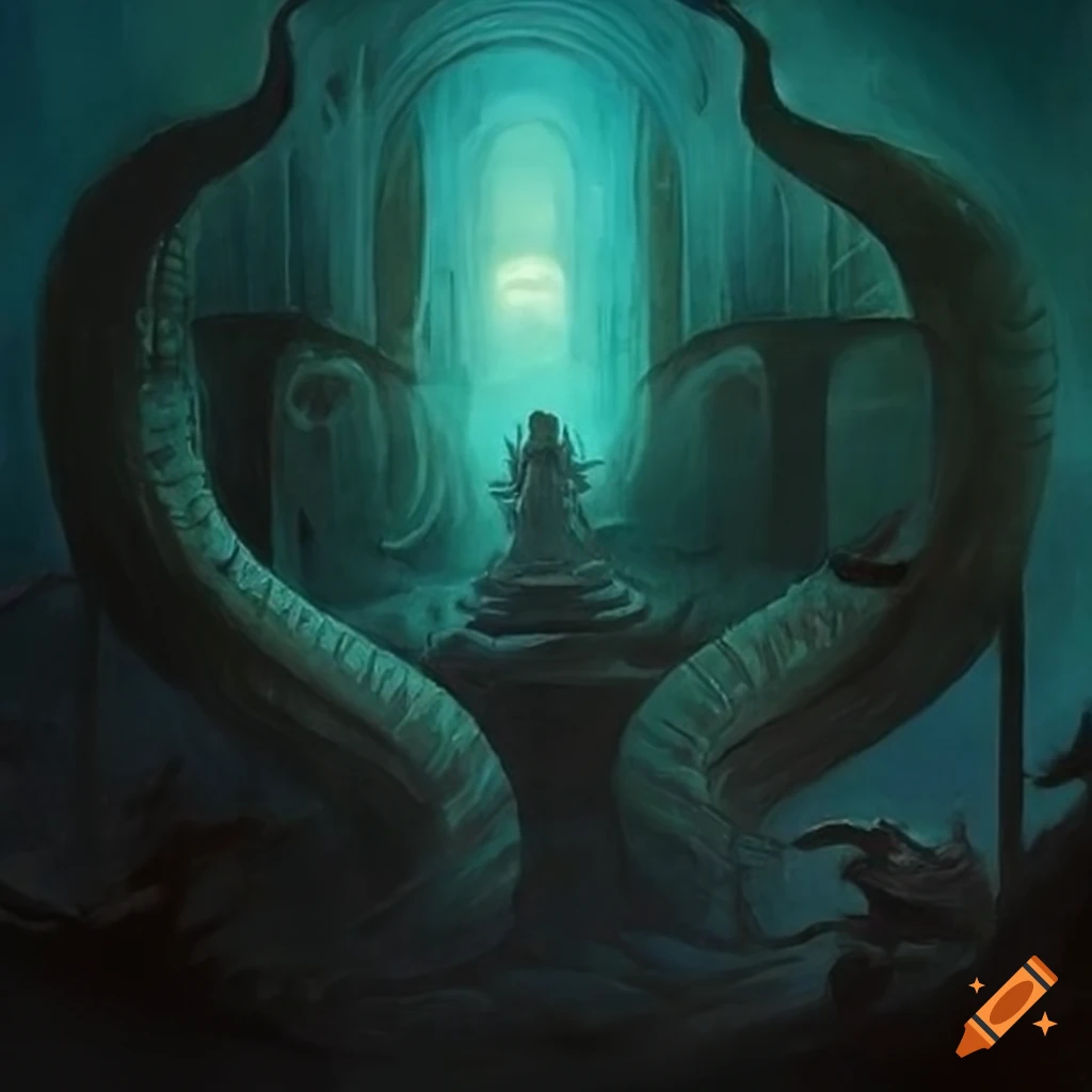 Painting of temple of jormungr the midgard serpent on Craiyon