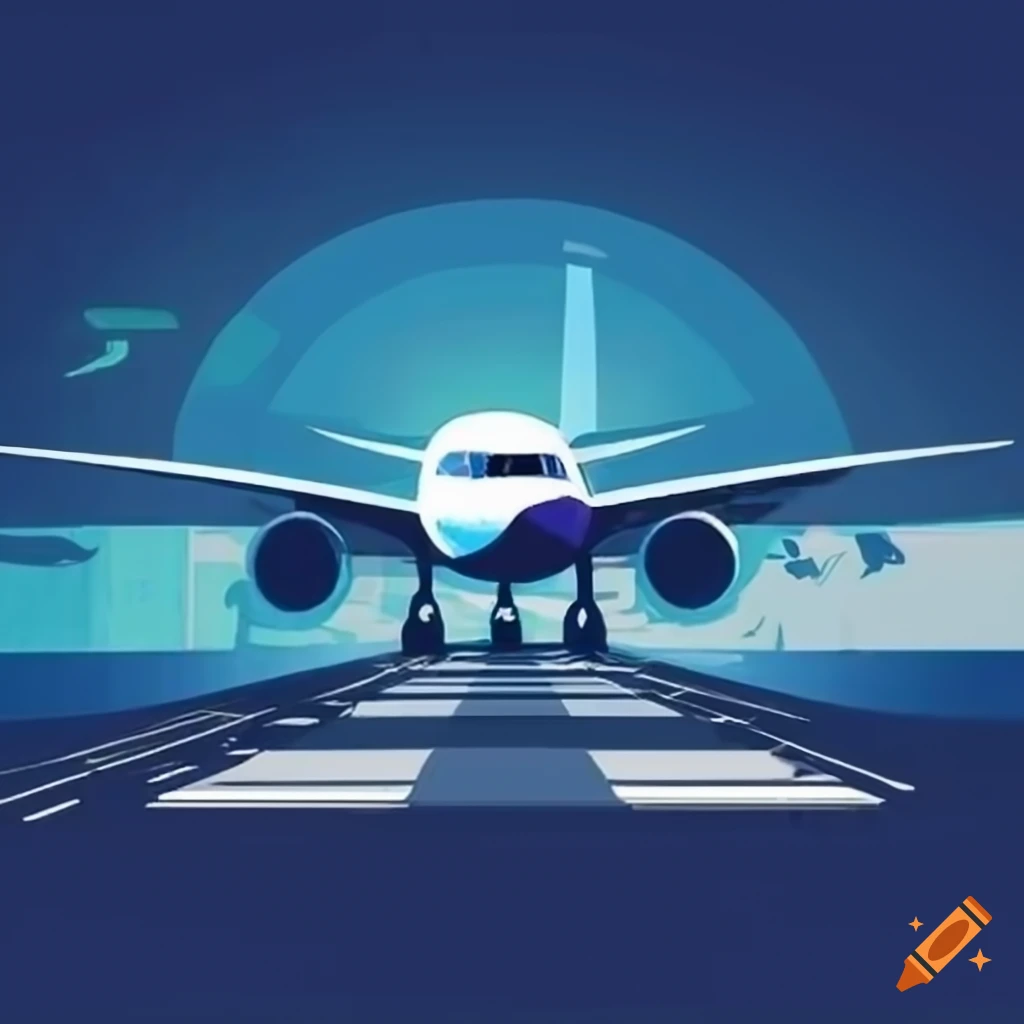 Retro-style illustration of a passenger jet on the runway on Craiyon