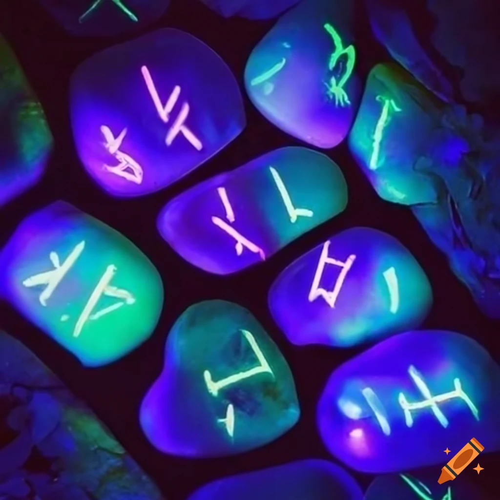 Stones with glowing magical runes on Craiyon
