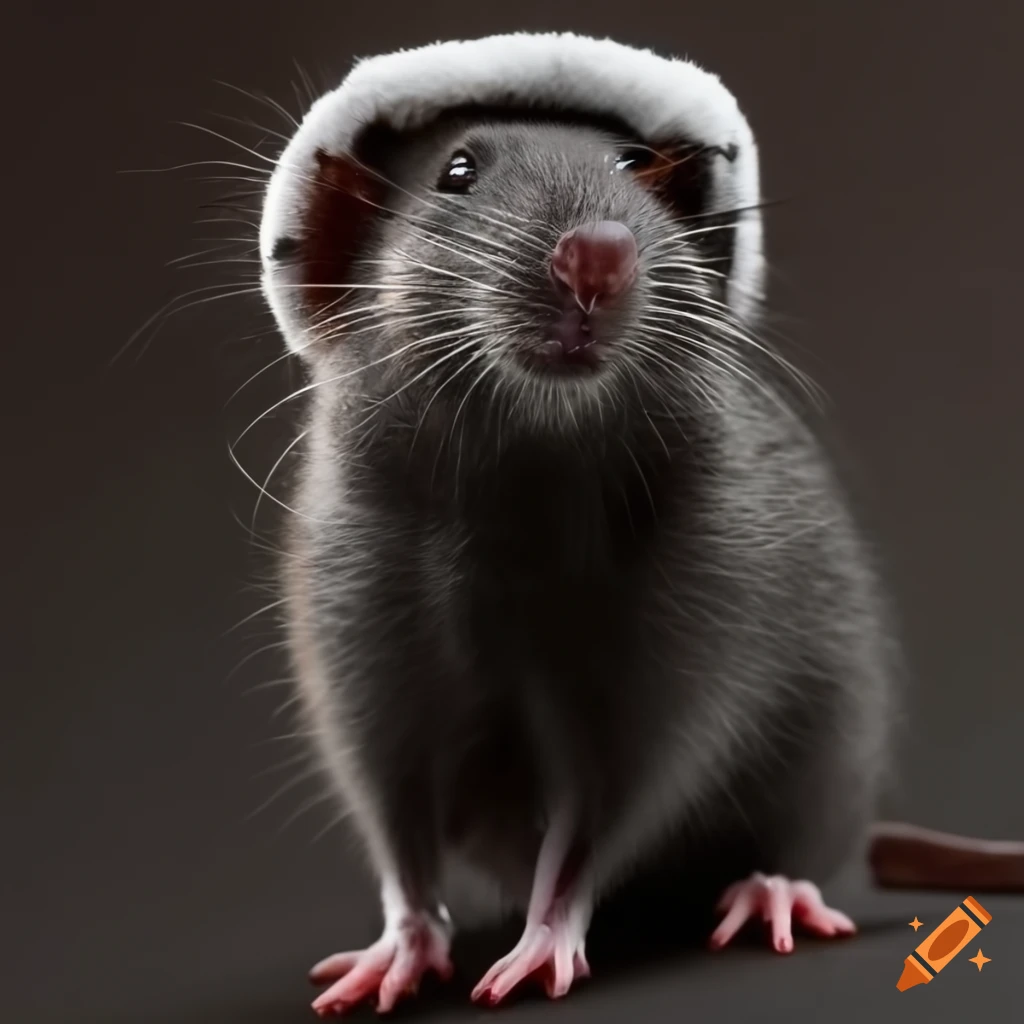 Black rat wearing a white ushanka hat on Craiyon