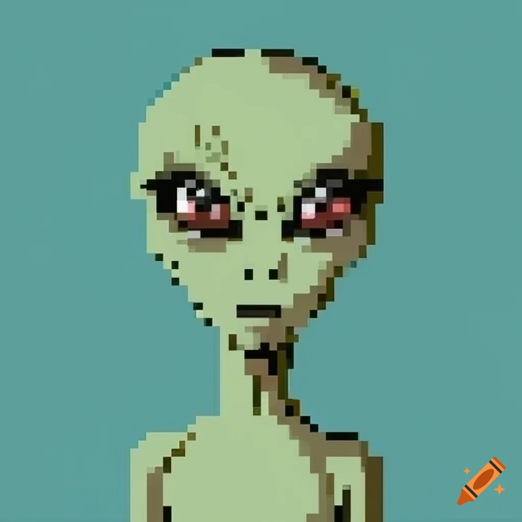 Pixel art of a sassy alien on Craiyon