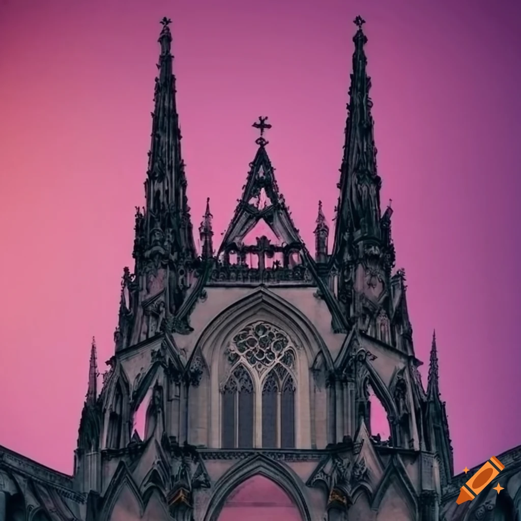 Gothic cathedral with twin spires at sunset