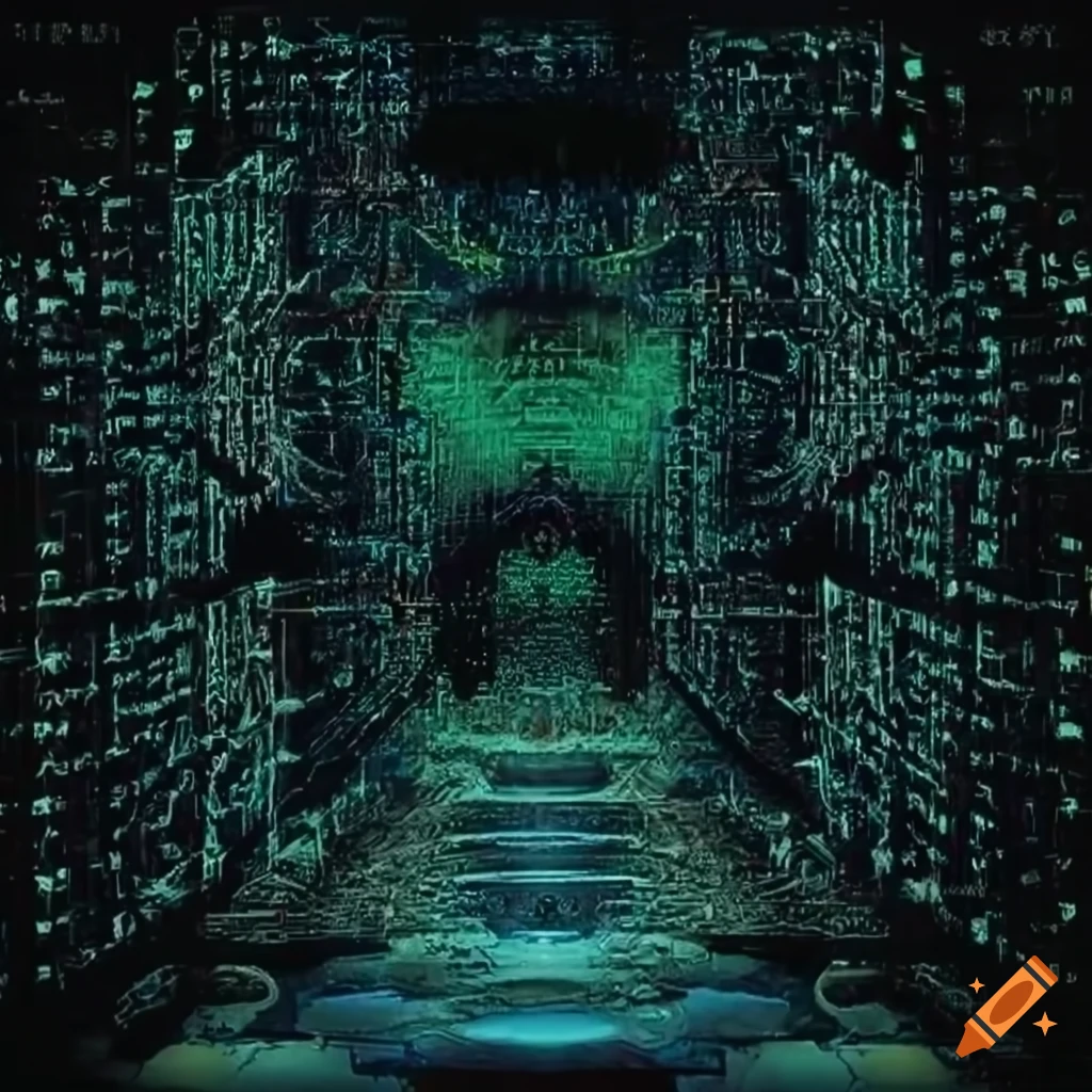 Digital matrix of cascading code lines on Craiyon