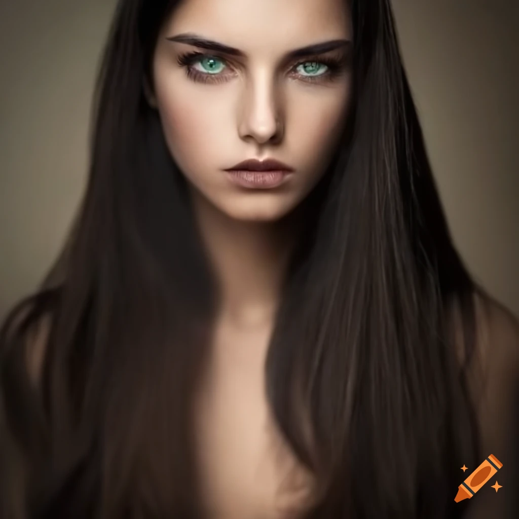 Portrait of a greek girl with dark hair and green eyes on Craiyon