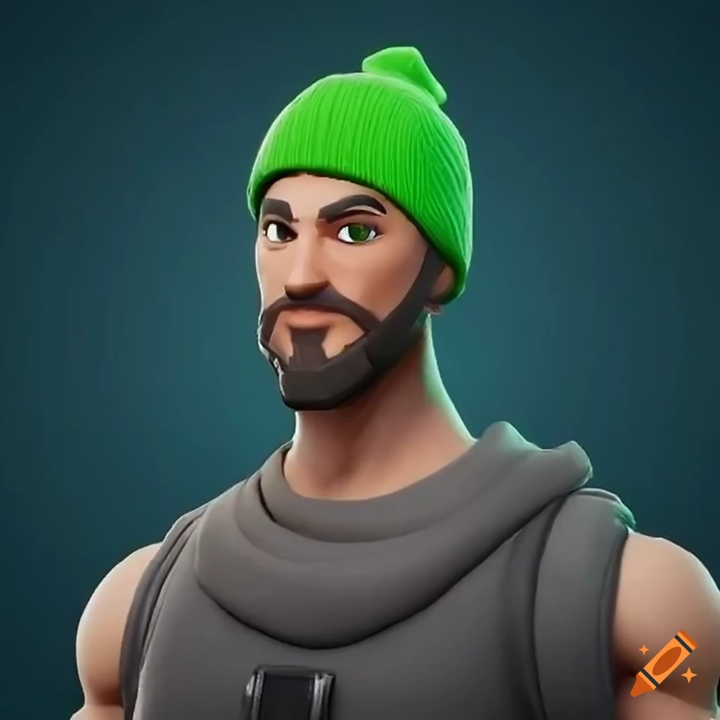 Fortnite character wearing green beanie on Craiyon