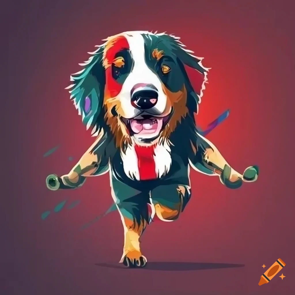 Cartoon illustration of a Bernese Mountain Dog wearing PSV Eindhoven ...